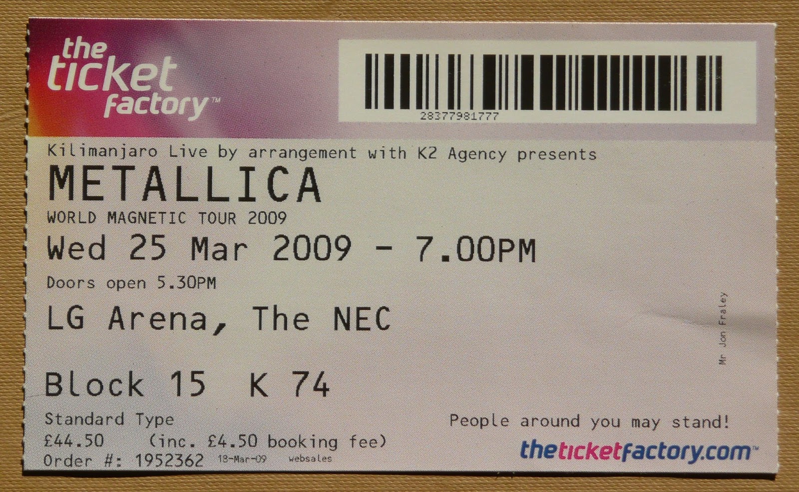Metallica Tickets Collection: Death Magnetic UK 2009 Tour