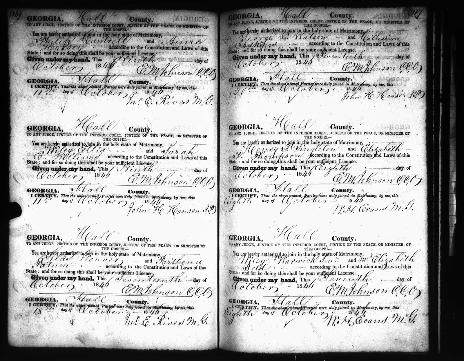 Tess's Tree: Wiley Warwick, Senr and Mrs. Elizabeth Bell marriage ...