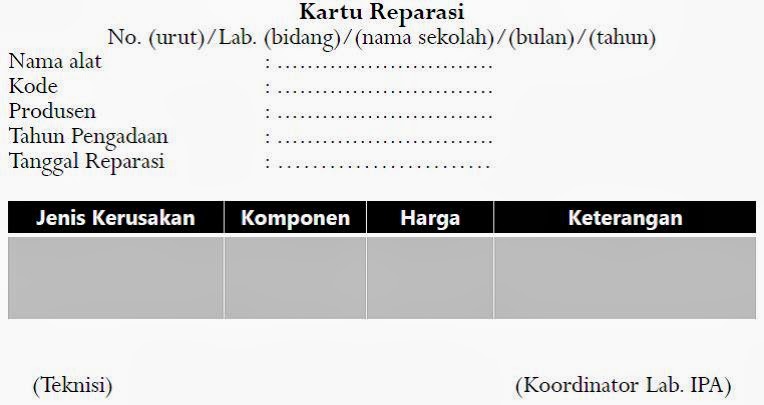 Administrasi Laboratorium: Kartu Reparasi ~ RofaYuliaAzhar.com