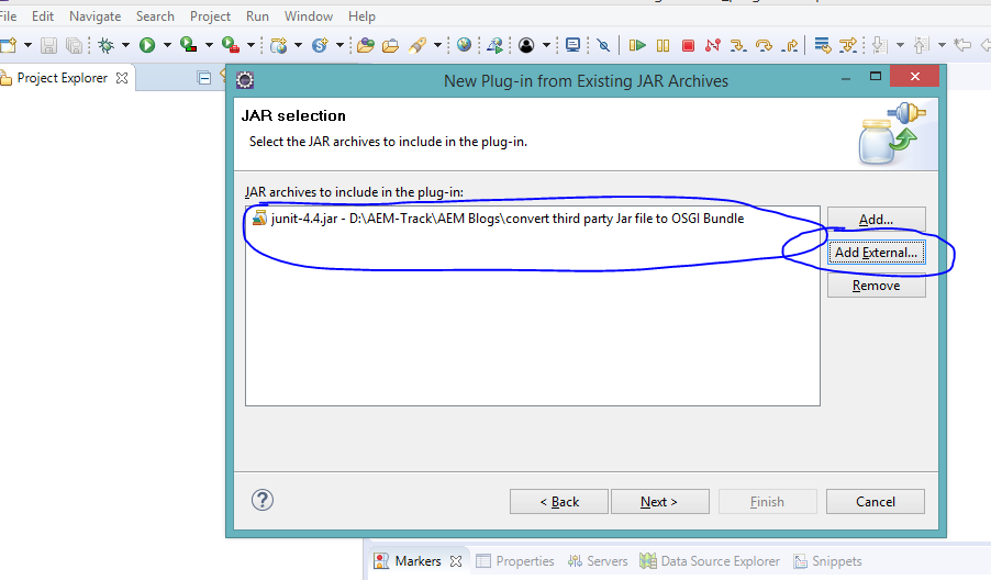 AEM/CQ5 : How to convert the third-party jar file to OSGI bundle using Eclipse Plugin project