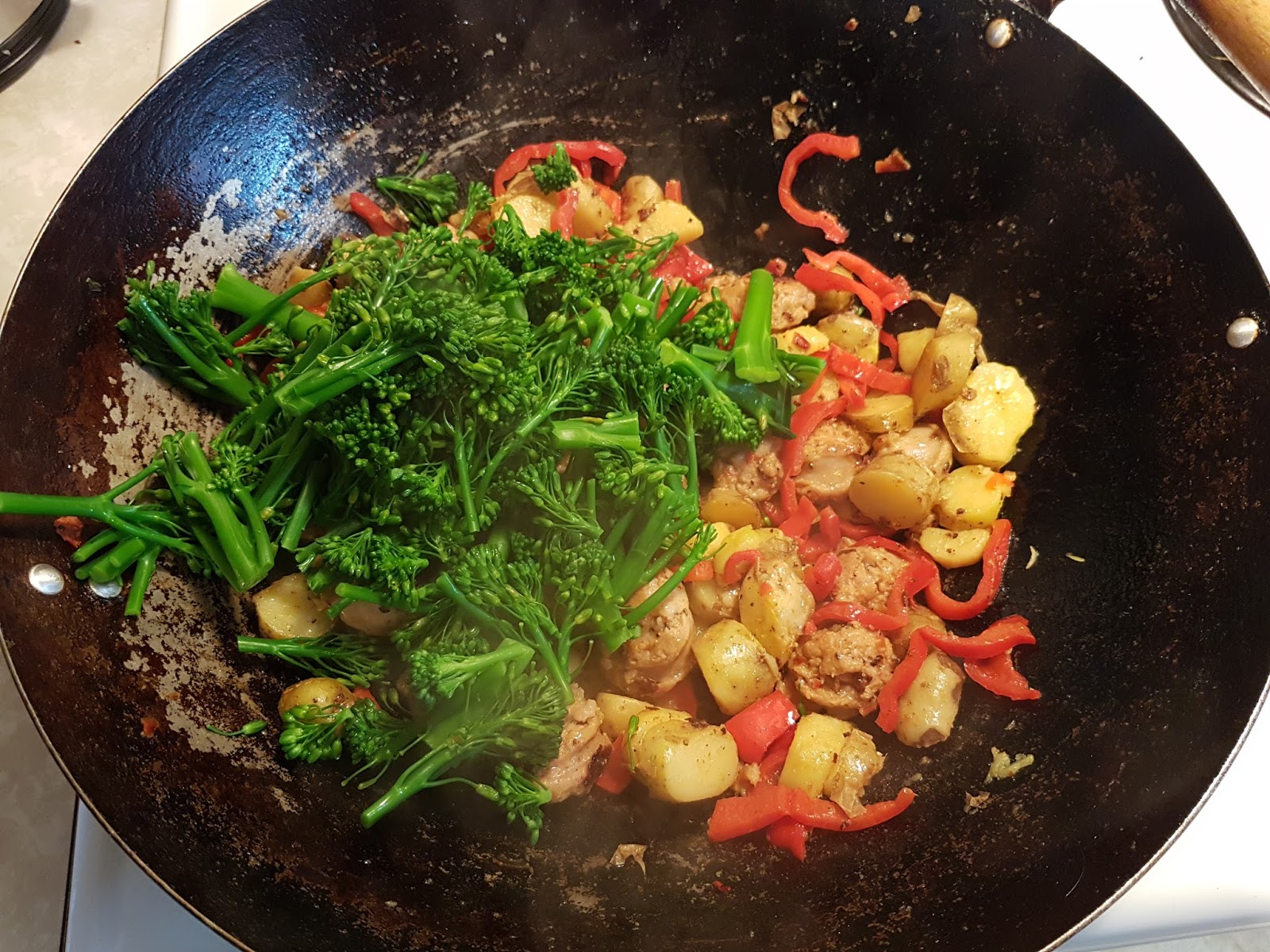 Almost Wasted: Fingerling Potato Hash with Sausage, Broccolini and Red ...