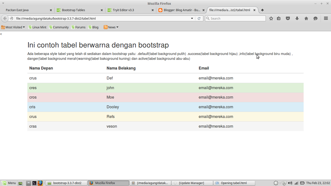 Membuat Tabel Bervariasi warna Dengan Bootstrap ~ Setiyono's Blog