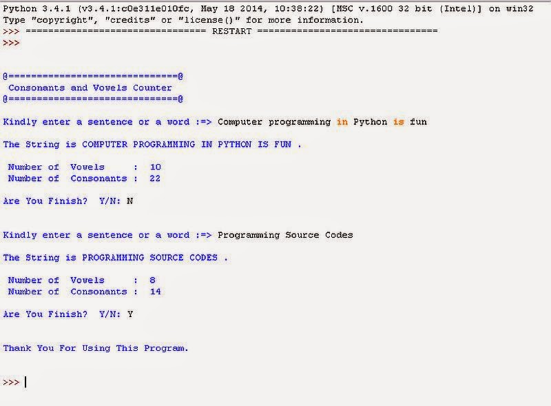 Free Programming Source Codes And Computer Programming Tutorials Consonants And Vowels Counter
