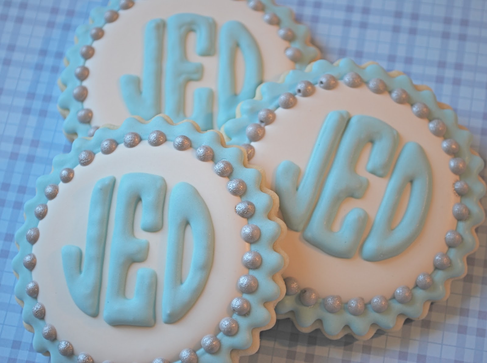 Sweet Goosie Girl: Baby Blue/Silver Circle Monogram Cookies