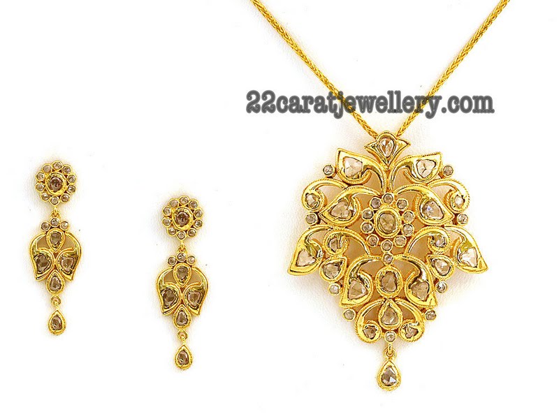 Uncut Diamond Chakri Long Chain and Pendant Set - Jewellery Designs