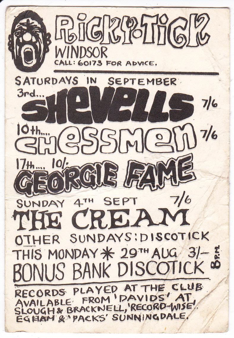 Monkey Picks: RICKY TICK CLUB, WINDSOR. COLLECTION OF FLYERS 1965-1966