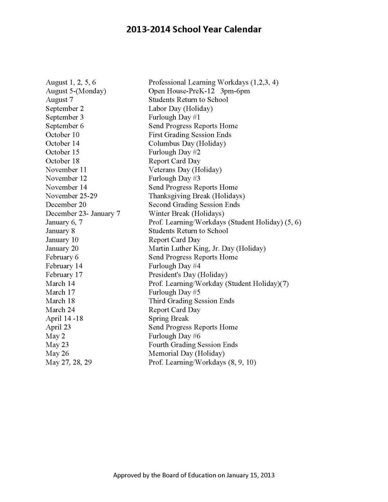 Mrs. Cook's 2nd Grade Blog: 2013 - 2014 District School Year Calendar