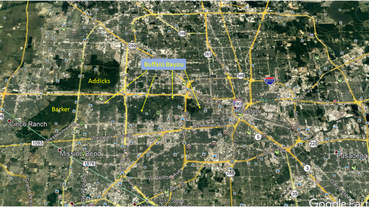 Location and Pool Elevations of Houston Area Reservoirs, Addicks and Barker