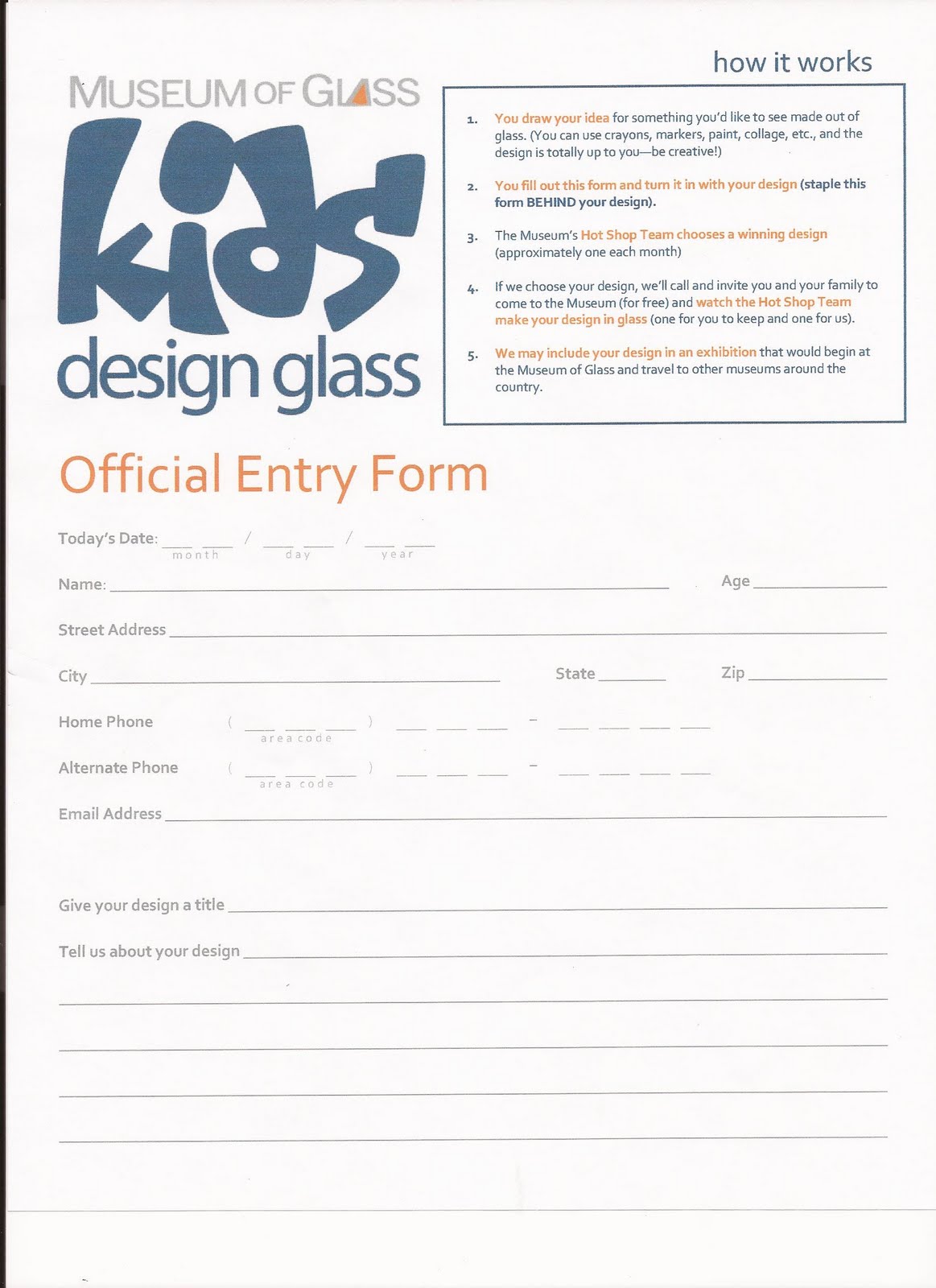 Art Class: Museum of Glass - Kids Design entry form