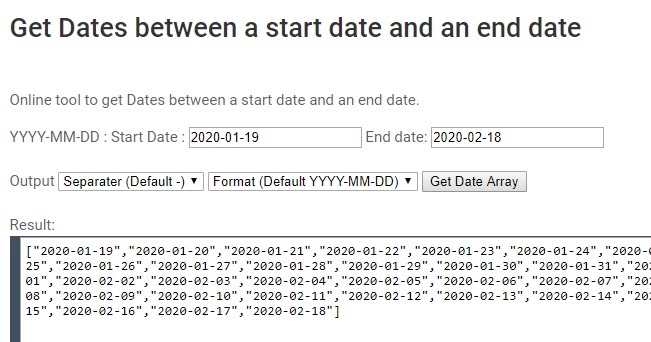 Get Dates between a start date and an end date - {#}Codebrary