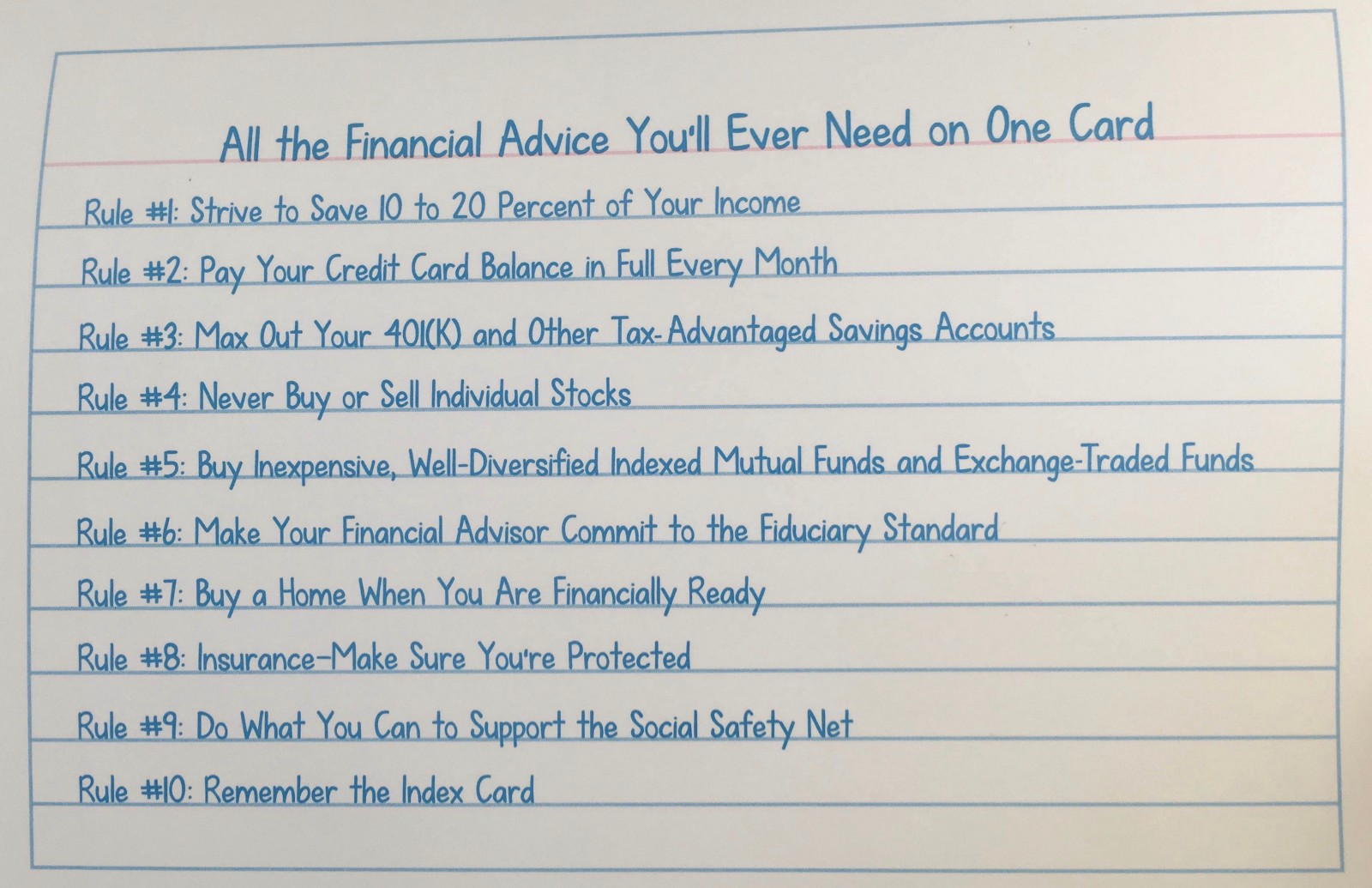 my thoughts...: Financial advice on an index card