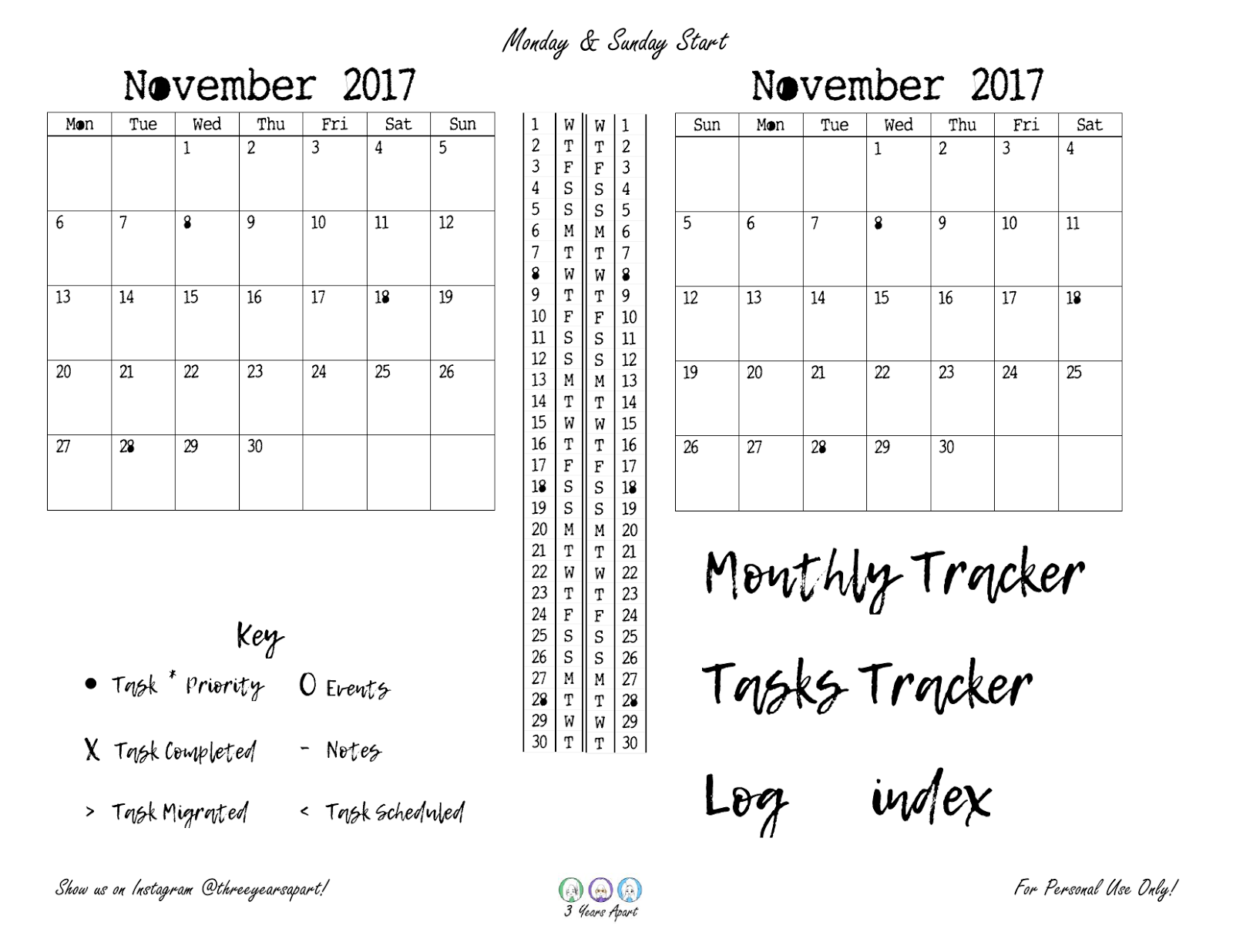 November 2017 Free Bullet Journal and Planner Printable Stickers | 3 ...