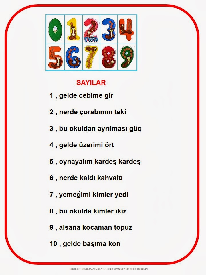 DİL , KONUŞMA ve SES BOZUKLUKLARI UZMANI PELİN KİŞİOĞLU KALAN: Tekerlemeler