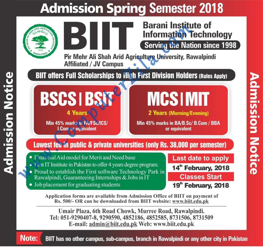 Barani Institute of Information Technology Admission Open Spring 2018 ...