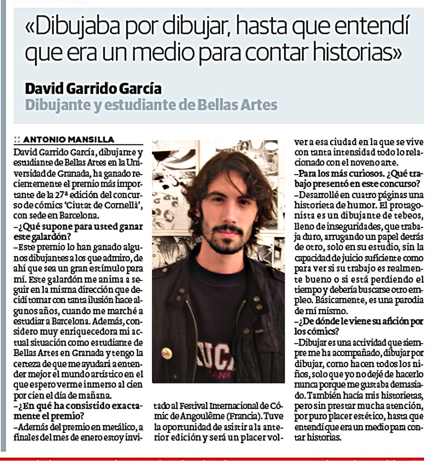 COMICS EN CORNELLÀ: Jóvenes premiad@s en nuestro concurso. David Garrido