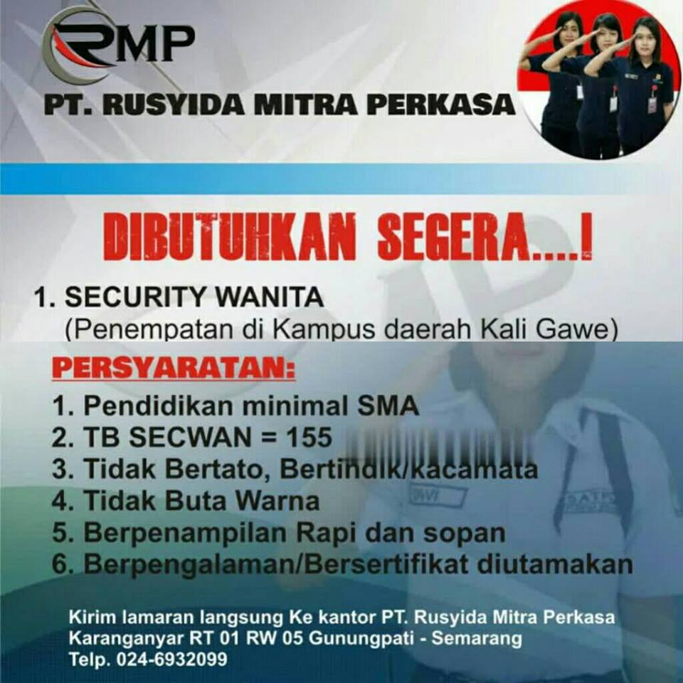 lowongan kerja security wanita pt rusyida mitra perkasa - pencari kerja