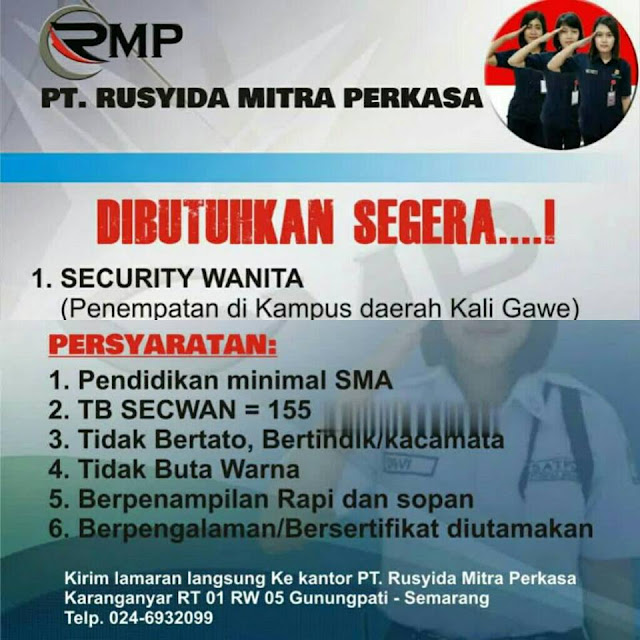 lowongan kerja security wanita pt rusyida mitra perkasa - pencari kerja