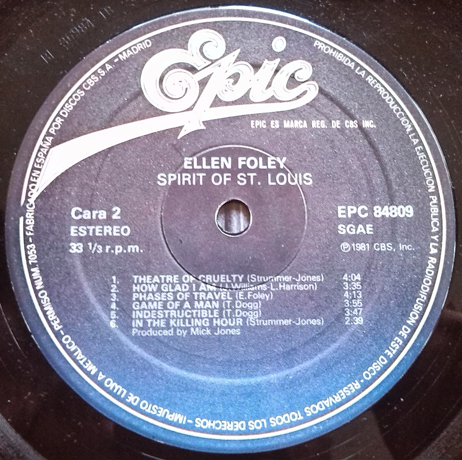 SPANISH BOMBS: Ellen Foley -Spirit of St. Louis Lp 1981