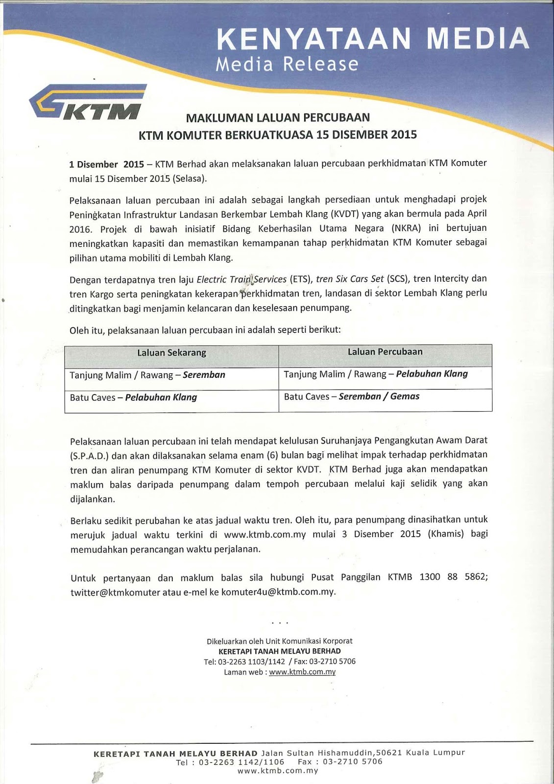 KTM 换路线！ Rawang 不能直达MidValley - Leesharing