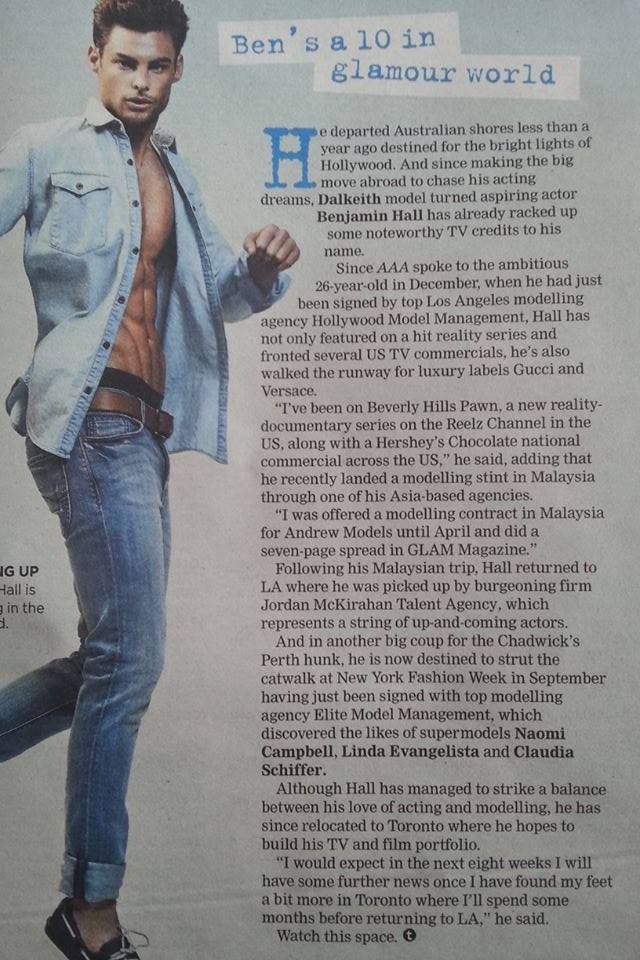 ELITE MODEL MANAGEMENT TORONTO : Newspaper Feature on Ben