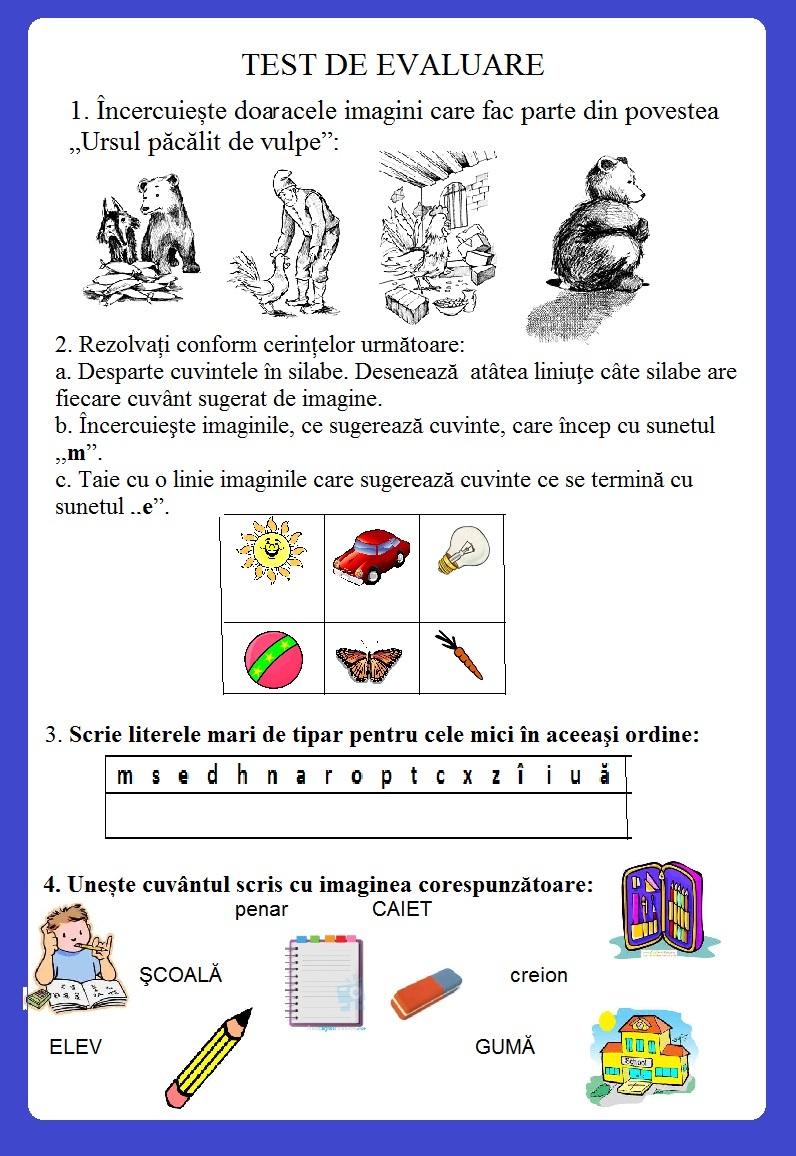Lumea lui Scolarel...: Test inițial C.L.R- clasa I
