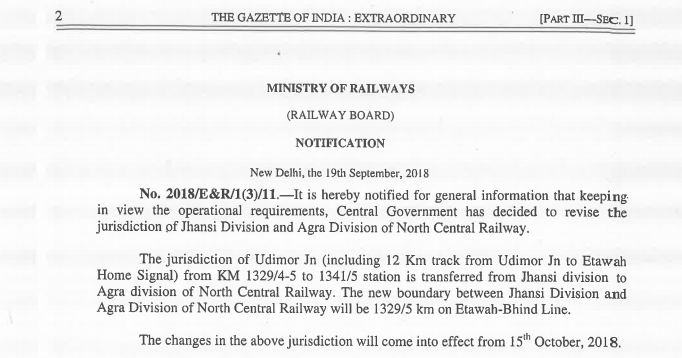 New Boundary Line Between Jhansi Division and Agra Division-The Gazette ...