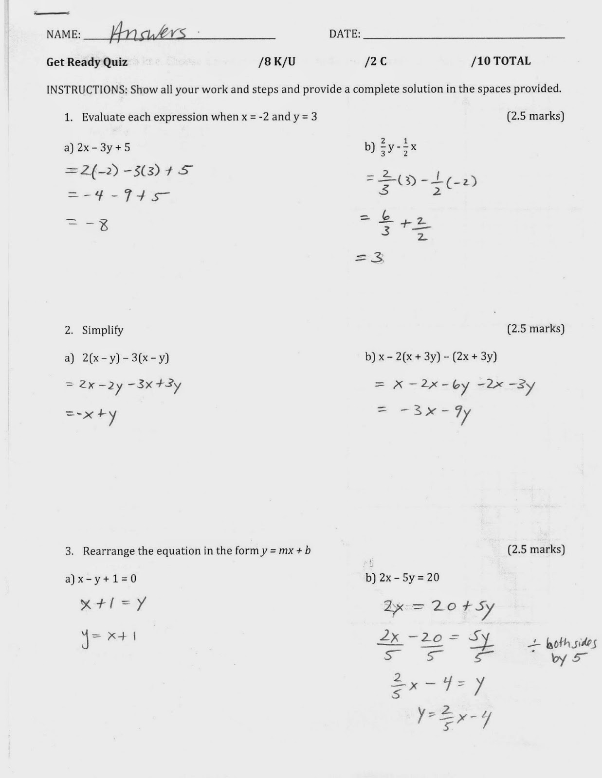 MPM2D1: Answers