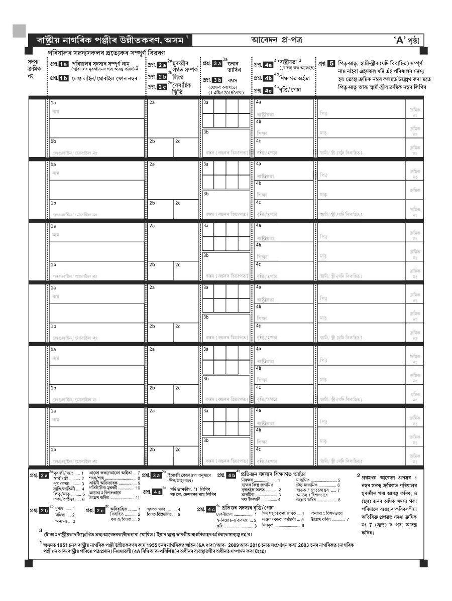 Download NRC Application Form Assamese
