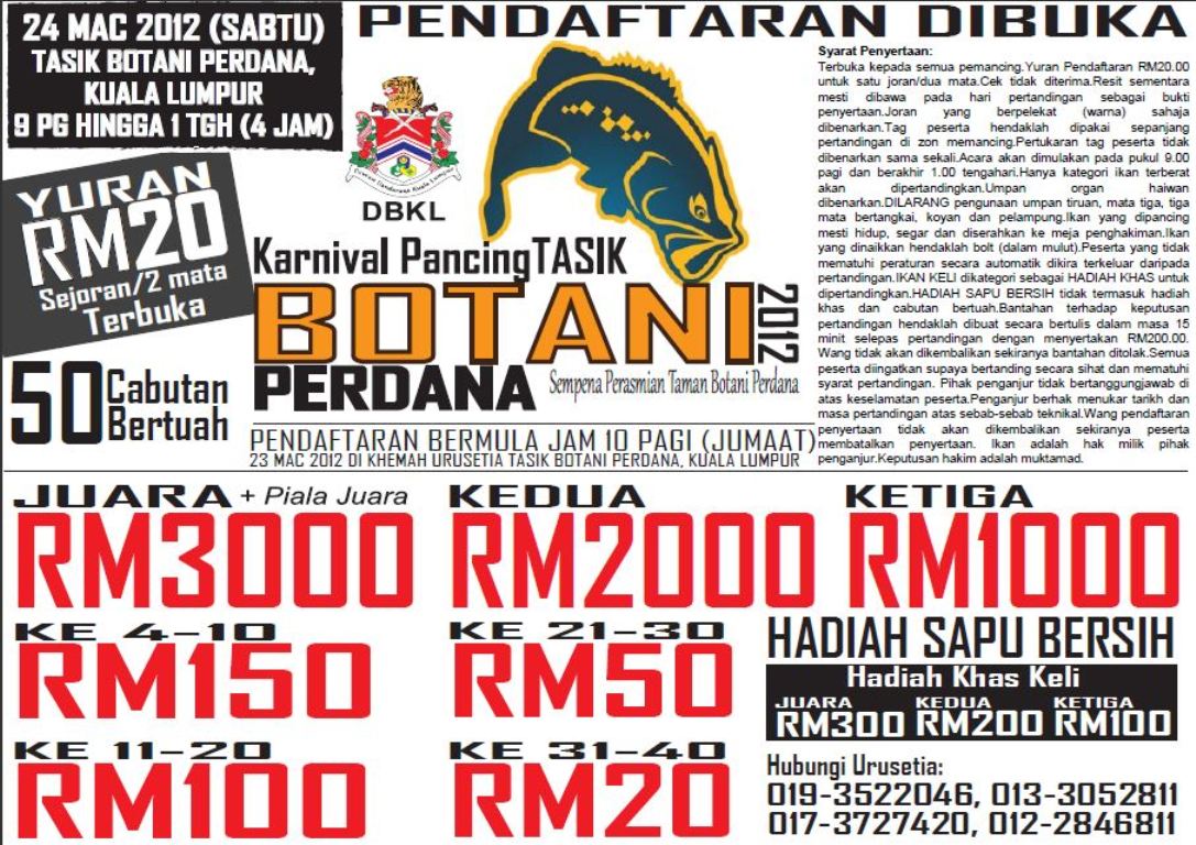 JoranPancing: Jom gegar Karnival Pancing Tasik Botani Perdana 24 Mac