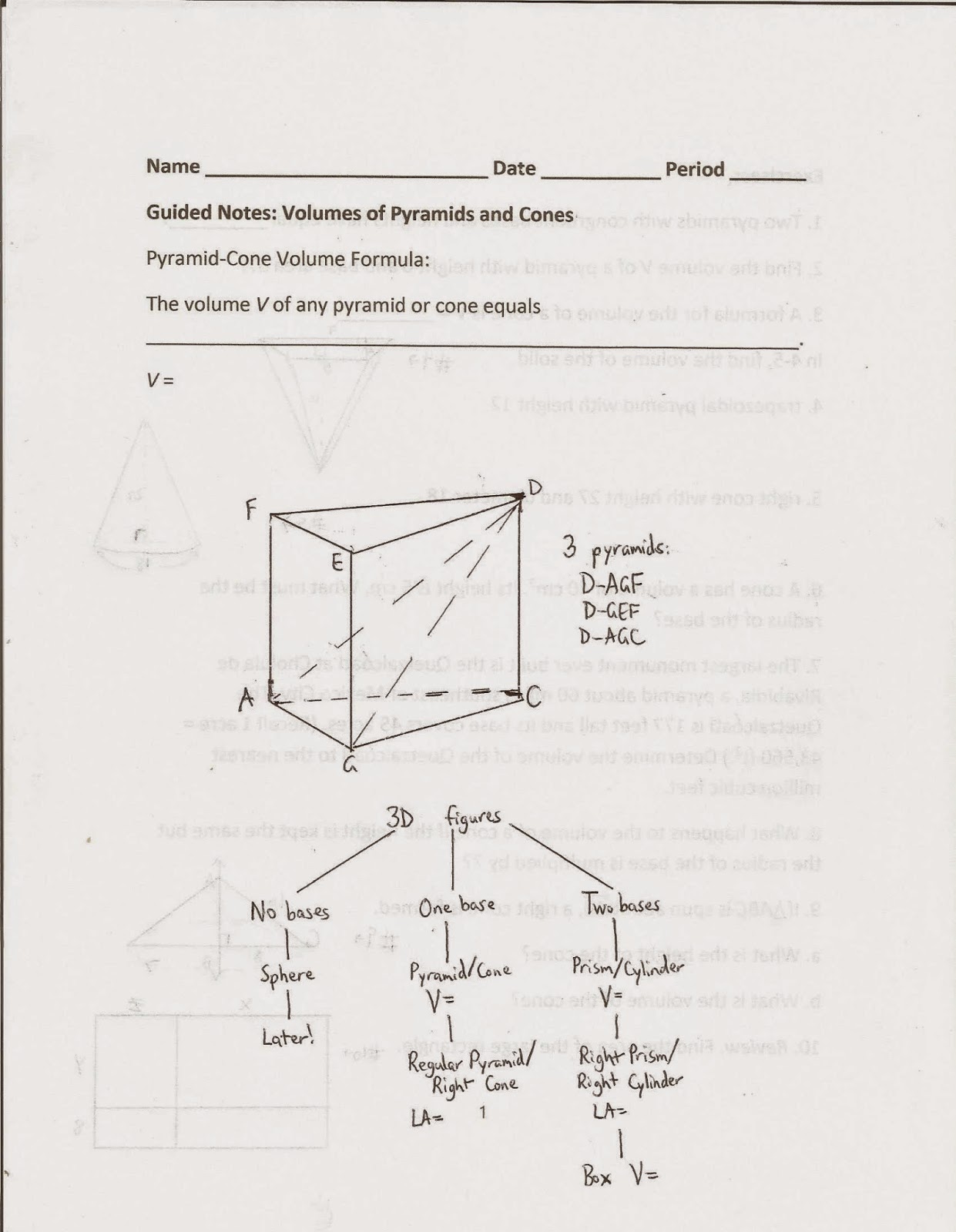Geometry, Common Core Style: Lesson 10-7: Volumes of Pyramids and Cones ...