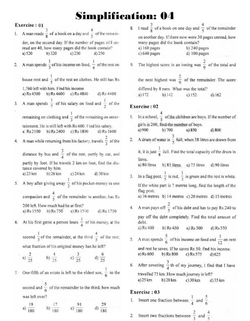 Postal Examination: Quantitative Aptitude : Simplification 04