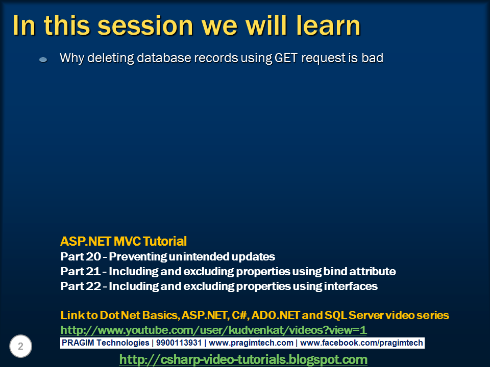 Sql server, .net and c# video tutorial: Part 23 - Why deleting database records using GET ...