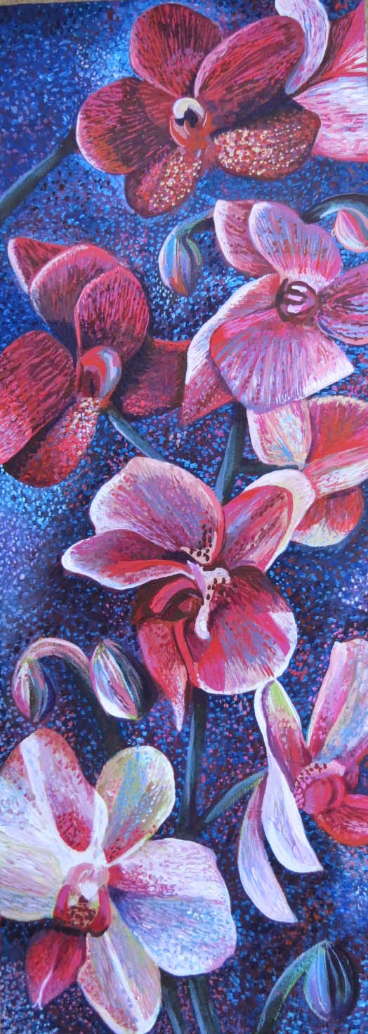 Rozartz Contemporary floral paintings: A painting of orchids. Step by step