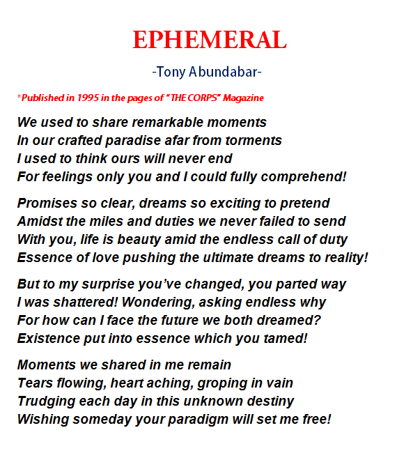 INSPIRING JOURNEY: EPHEMERAL: Seventh Published Poem of an Aspiring Writer