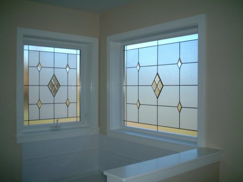 SGO Victoria Stained Glass Overlay : Corner Stairway Stained Glass Window