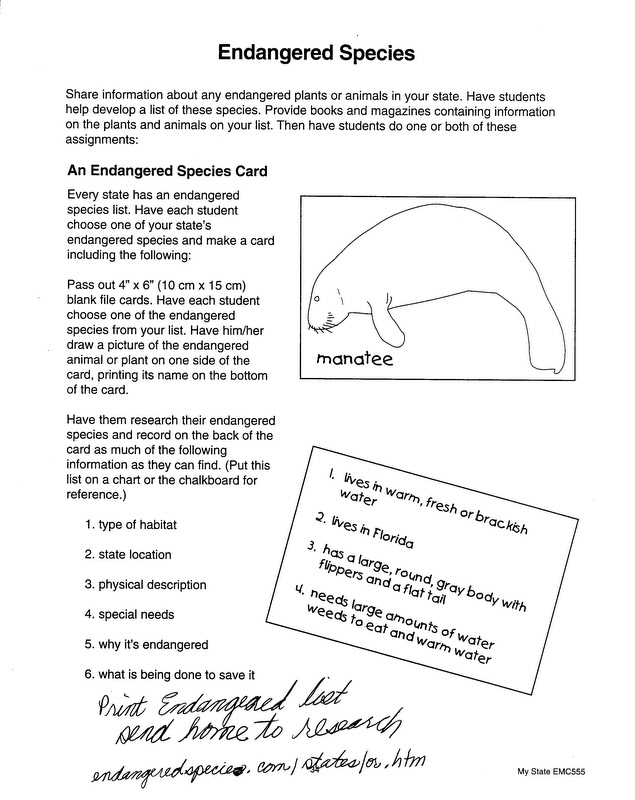 ELEMENTARY SCHOOL ENRICHMENT ACTIVITIES: STATE-ENDANGERED SPECIES