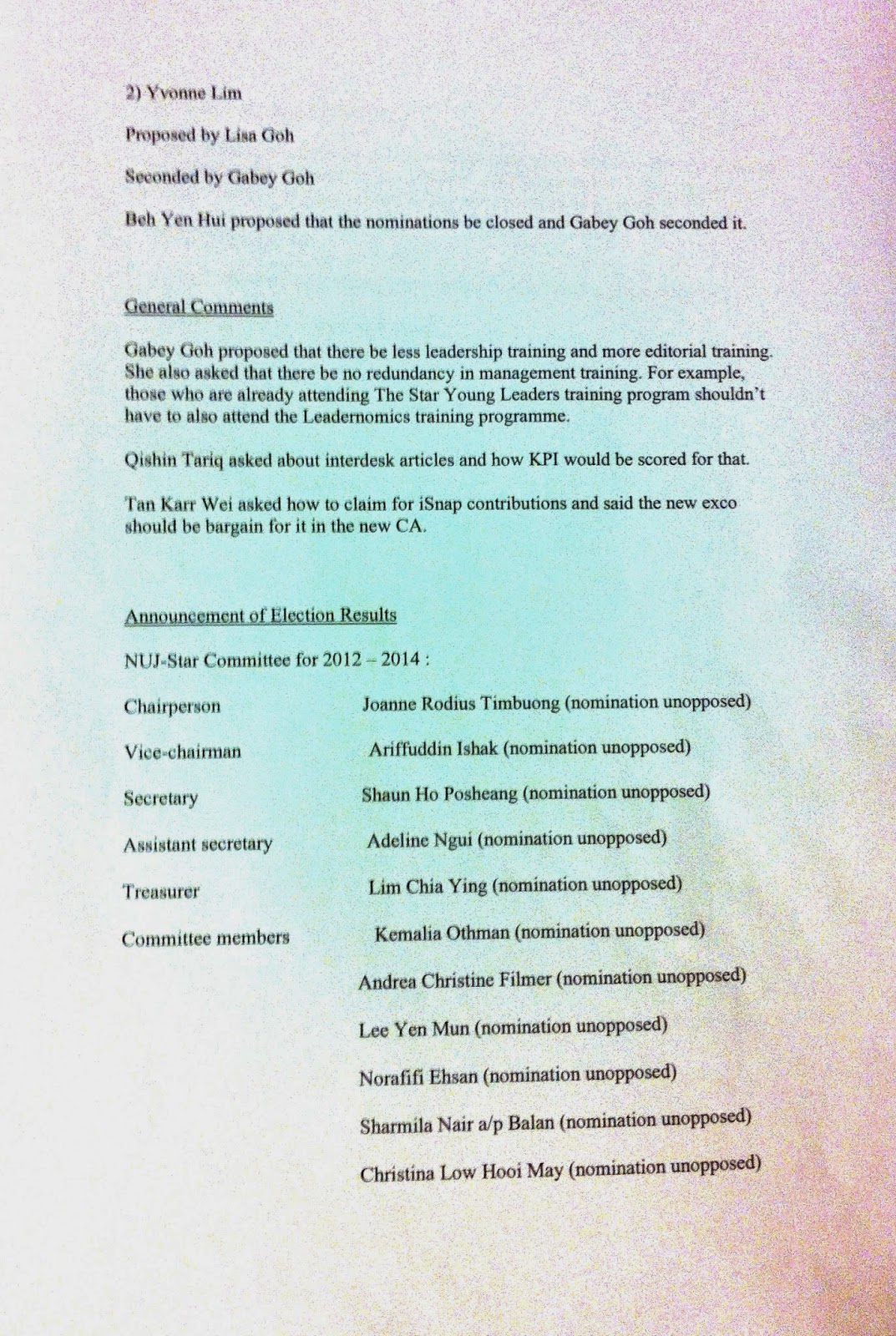 -: Secretary Report 2012-2014