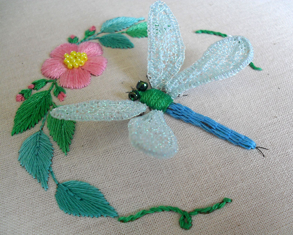 Sew in Love: Assembling the stumpwork dragonfly