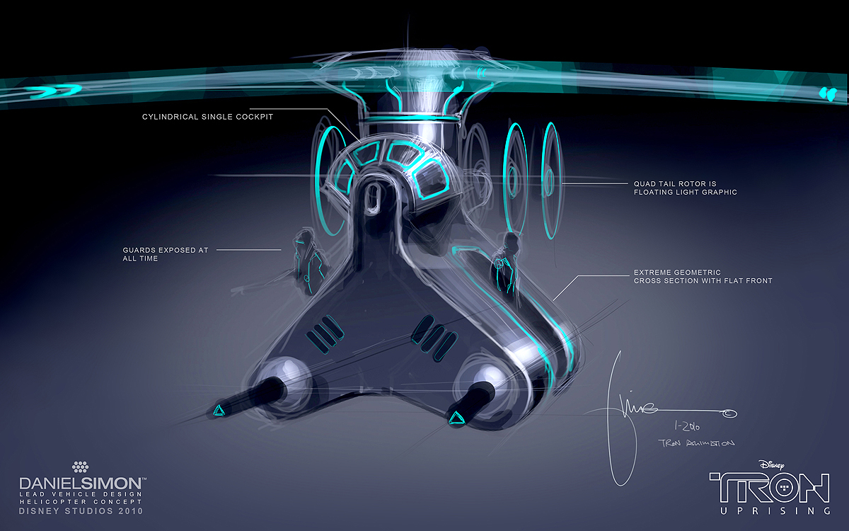 Fashion and Action: TRON Uprising Light Chopper Concept Art by Daniel Simon