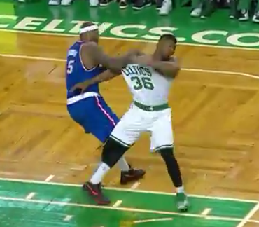 Video: DeMarcus Cousins tosses Marcus Smart to the floor