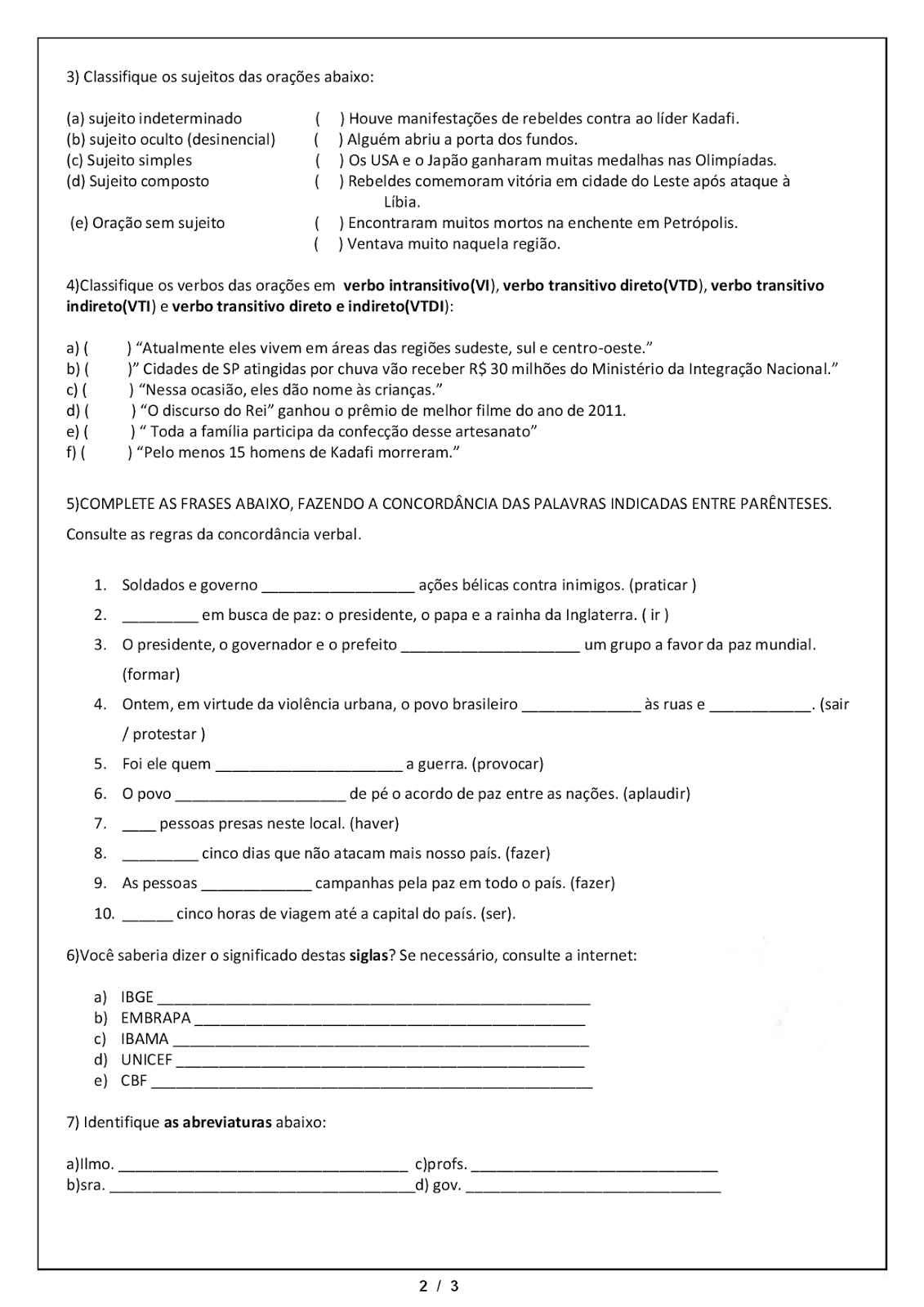 Exercícios Verbos Transitivos E Intransitivos - BINKEDU