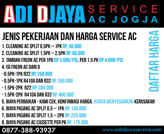 DAFTAR HARGA ADI SERVICE AC JOGJA