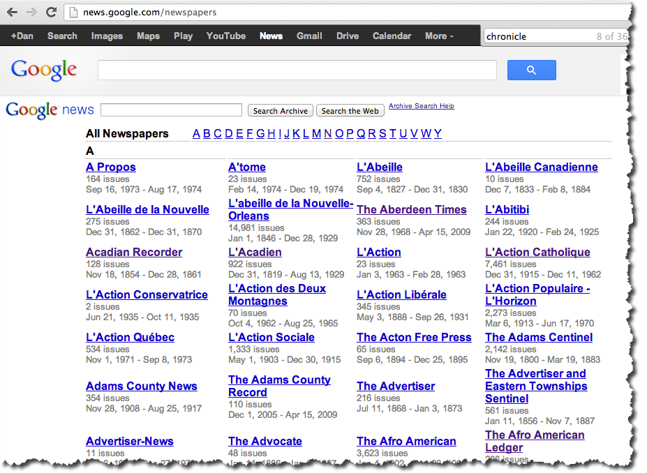 SearchReSearch: Newspaper Archives--Google's archive... and beyond