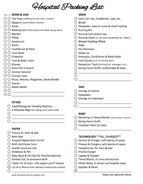 blonde with brane: Hospital Packing List