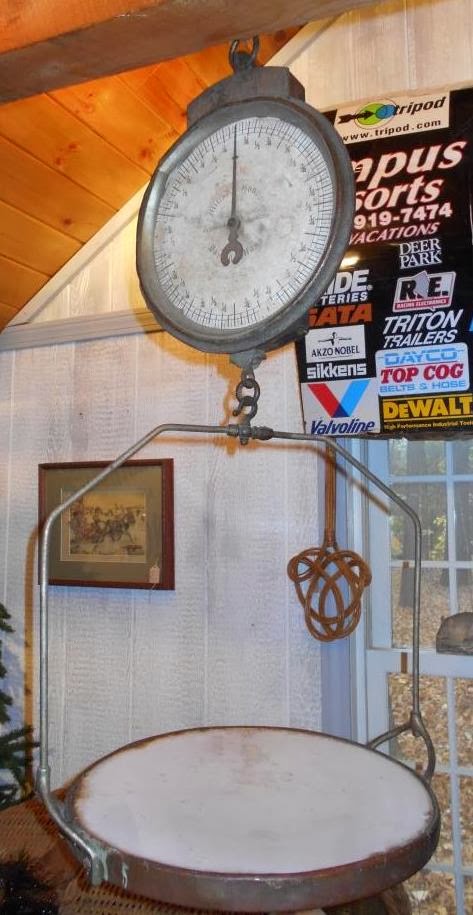 Log Cabin Antiques & Gifts: Hanging scale with porcelain scale pan