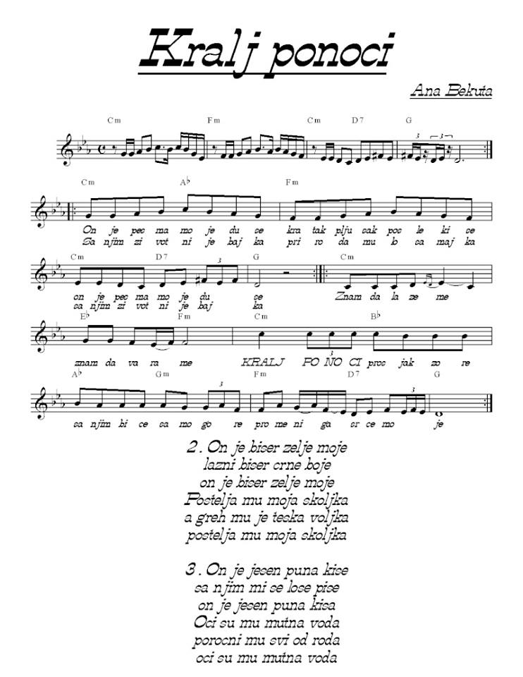 NOTE | DOMACE I STRANE: KRALJ PONOĆI NOTE AKORDI TEKST