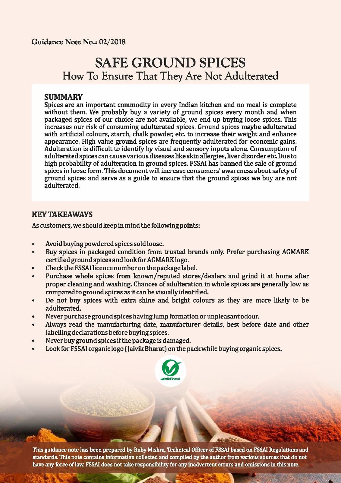 FOOD SAFETY LATEST: Guidance Note No.2/2018 - Safe Ground Spices