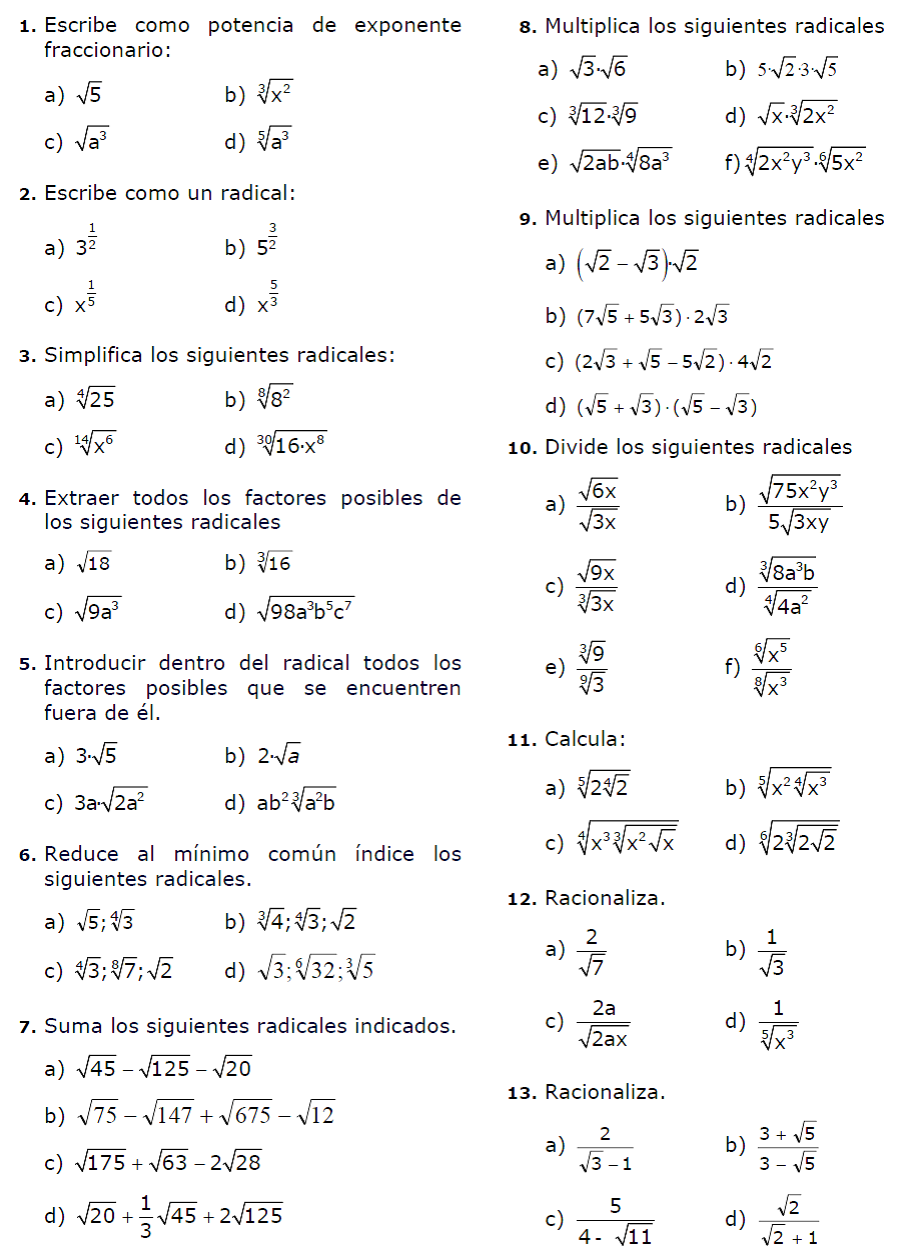 Radicales.Ejercicios
