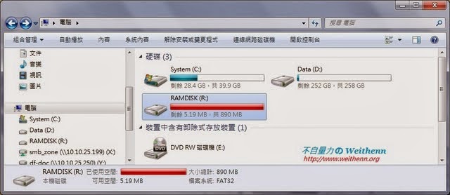使用 Ramdisk 配合 ReadyBoost 加快系統速度 ~ 不自量力 の Weithenn