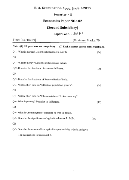 MKBU BA 2nd Semester: Economics Paper II 2015 Question Paper ...